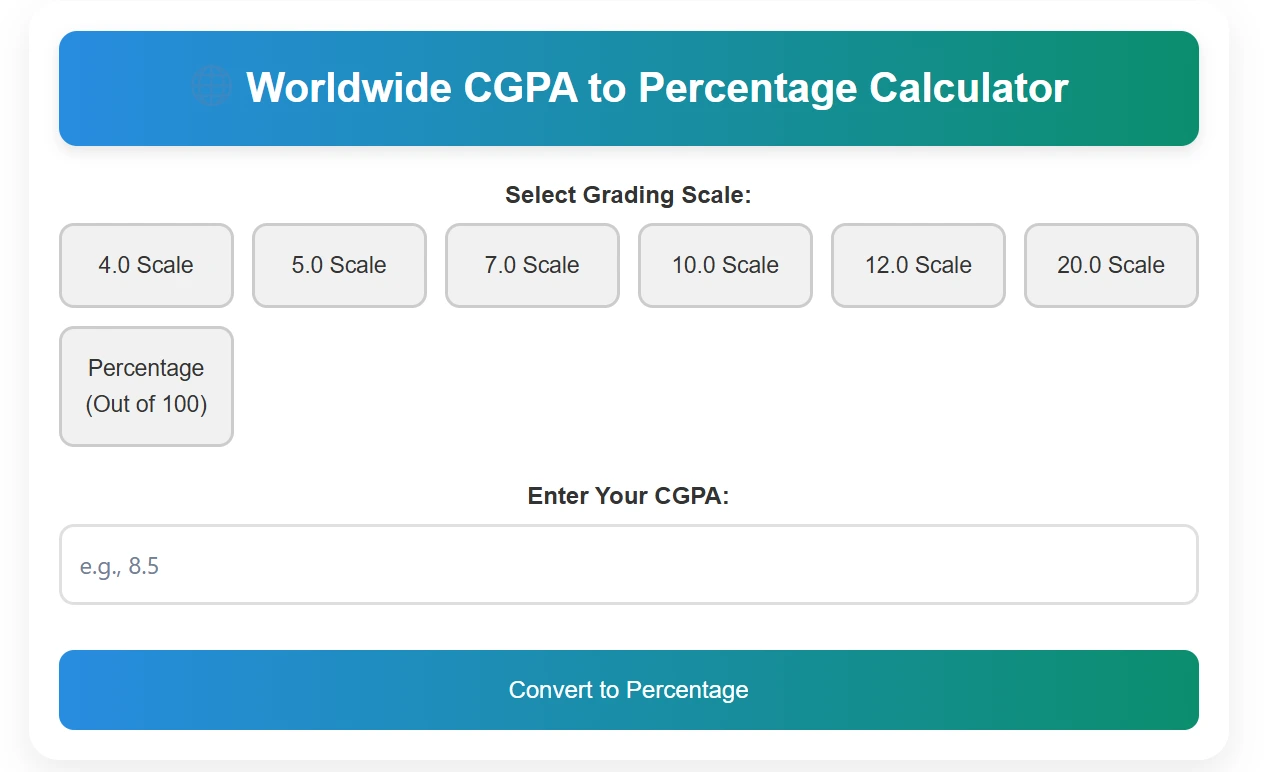 CGPA to Percentage Calculator: Convert Any Formula with Ease